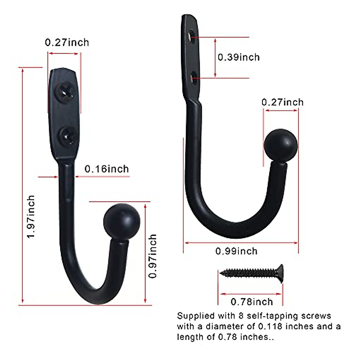 Wall Hooks Heavy Duty Coat Towel Key Robe Black Hanger Thickened Pure Metal with Screws Hole Installation Never Falling Hook (4 Small Black Hooks)