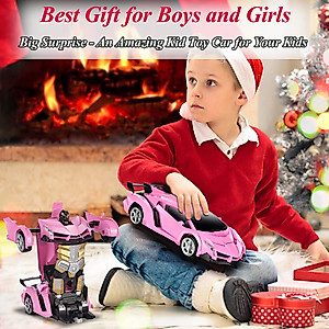 JOYOFUN Remote Control Car Hobby RC Transformer Cars Robot Toy High Speed Transforming 2.4Ghz 1:18 Scale 360° Rotating Drift for Girl Kid Teen Boy - Pink