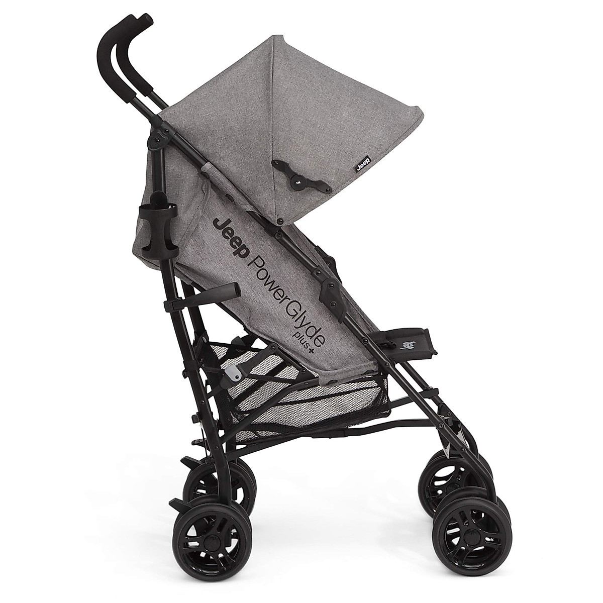 Jeep PowerGlyde Plus Stroller by Delta Children Lightweight Travel Stroller with Smoothest Ride, Aluminum Frame, 4-Position Recline, Extra Large Storage Basket, Grey