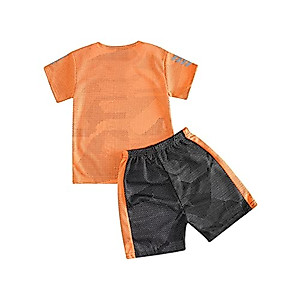 Fldy Boys Soccer Sports Training Uniforms Kids Youth Athletic Football Soccer Jersey Shirt and Shorts Kit Orange 11-12 Years