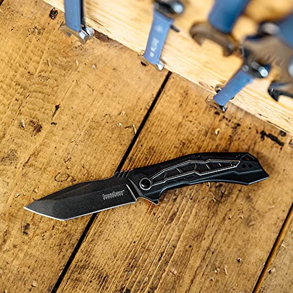 Kershaw Flatbed Pocket Knife, Black 3.125 inch Blade with SpeedSafe Opening Mechanism, Glass Filled Nylon Handle with Liner Lock and Pocketclip