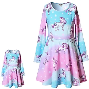 American Doll & Girl Matching Dresses Star Unicorn Outfits, Size 8 9