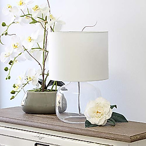 Simple Designs LT2064-CLW Clear Glass Table Lamp with White Fabric Shade