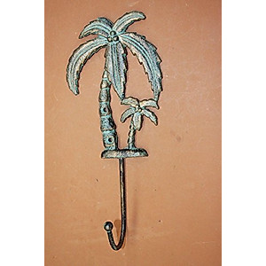 Lanai Bath Decor Tropical Palm Tree Bath Hook Cast Iron Bronze-Look, 9 1/2", Set of 2