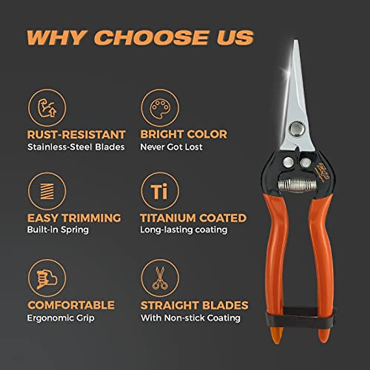 Zegos 7" All-Metal Trimming Scissors with 3" Long Blades for Leaves and Bud Cutting, Pruning Snips Garden Scissors for Vine Cutting, Plants and Herb Trimming (1 Pack)