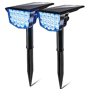 COCOMOX Solar Spot Lights Outdoor, 700 Lumens Blue Solar Powered Garden Lights Outdoor IP67 Waterproof Landscape Lighting Super Bright 2-in-1 3 Modes Spotlight for Yard Driveway Flag 2 Pack