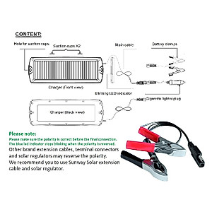 Sunway Solar Car Battery Trickle Charger & Maintainer 12V Solar Panel Power Battery Charger With Cigarette Lighter Plug Battery Clamp For Car Automotive Motorcycle Boat Marine Snowmobile Watercraft RV