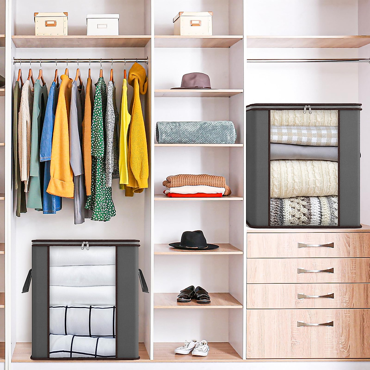 Fixwal Extra Large Blanket Storage Bags 120L Comforter Storage Bags with Reinforced Handles Breathable Clothes Storage Containers for King Comforter Bedding Pillow Sheet Grey