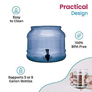 Blue Plastic Water Jug Dispenser Base with Spigot for 5 Gallon Water Bottle, BPA Free Water Dispenser for Stand or Countertop