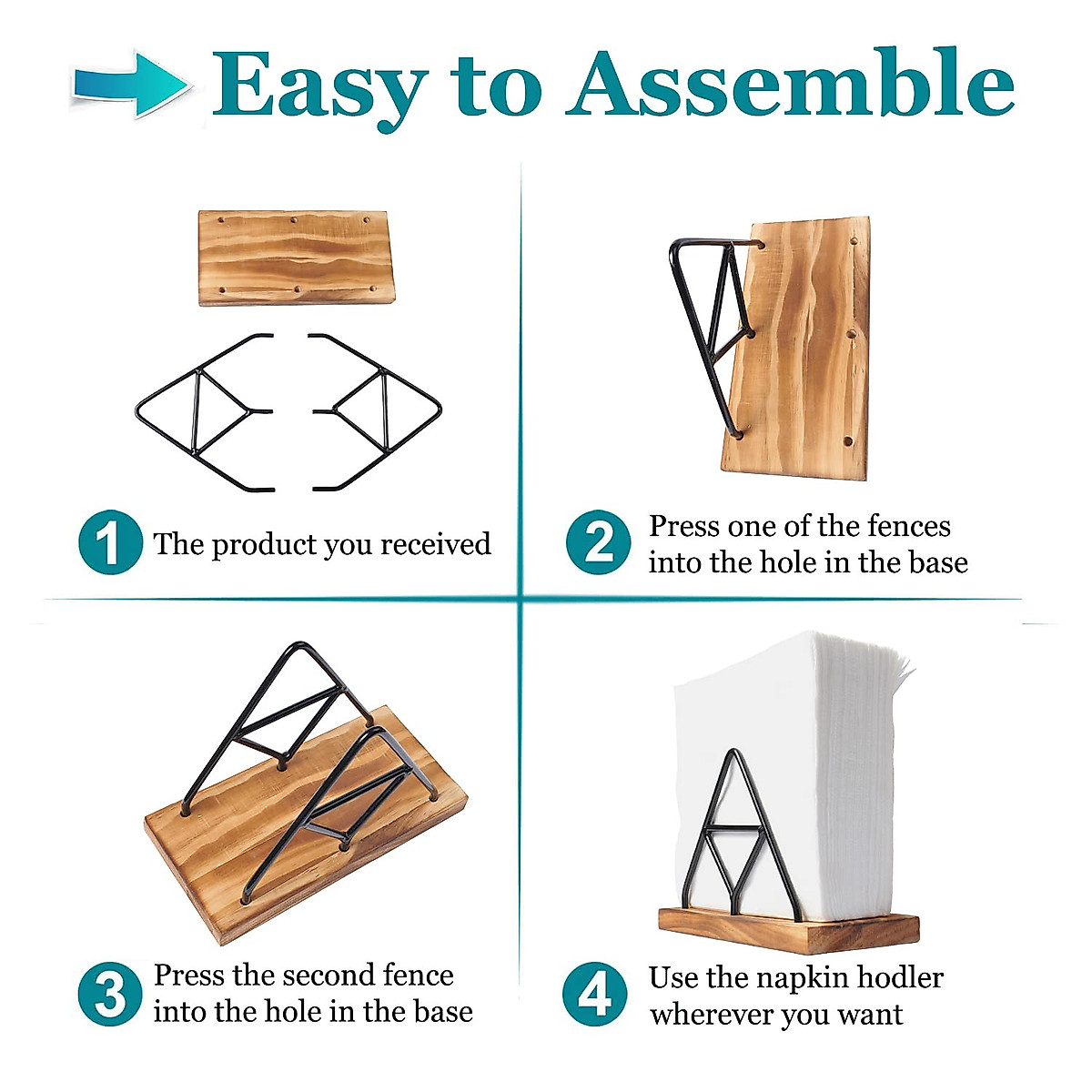 Zilphoba Napkin Holder, Wooden Napkin Holders for Kitchen, Dinner Table, Cocktail Bar, Tablecloth Decor