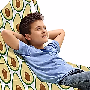 Lunarable Fruit Lounger Chair Bag, Halved Avocado Slice Motifs Vegetable Food Natural Art, High Capacity Storage with Handle Container, Lounger Size, Pale Yellow Redwood