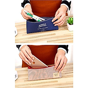 Canvas Pencil Holder 4 Pack Stripe Navy Pencil Case Colored Pencil Holder Organizer Plaid Cosmetic Makeup Bag Zipper Pouch for Kids Adults Girls Boys(Multicolor)