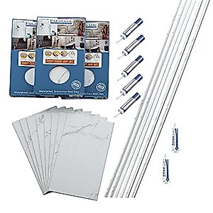 Palisade 25.6 in. x 14.8 in. Interlocking Vinyl Tile Shower and Tub Surround Kit in Carrara Marble