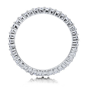 BERRICLE Sterling Silver Wedding Rings Pave Set Cubic Zirconia CZ Eternity Ring for Women, Rhodium Plated Size 7