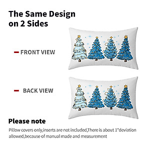 Blue Christmas Tree Lumbar Throw Pillow Covers 12X20 In Set of 2 Xmas Tree Lights Stars Decorative Rectangle Pillow Cases Winter Holiday Pillow Cover Farmhouse Home Decor For Living Room Sofa Couch