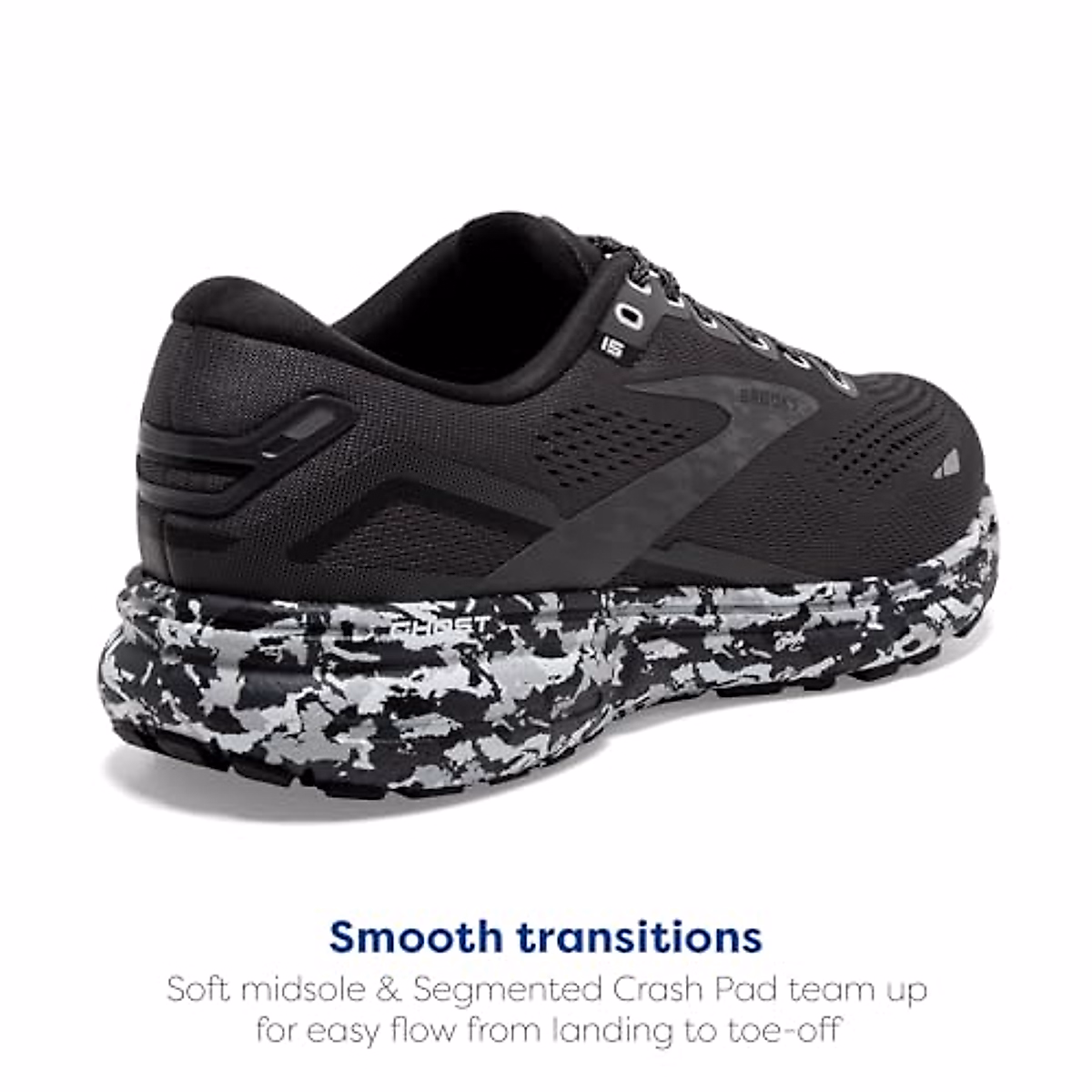 Brooks Women's Ghost 15 Neutral Running Shoe - Ebony/Black/Oyster - 7.5 Medium