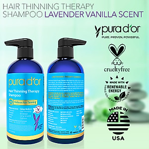 PURA D'OR 16 Oz Hair Thinning Therapy Biotin Shampoo - LAVENDER VANILLA Scent - CLINICALLY TESTED Effective Results, Herbal DHT Blocker Hair Thickening Products Women & Men, Color Safe Routine Shampoo