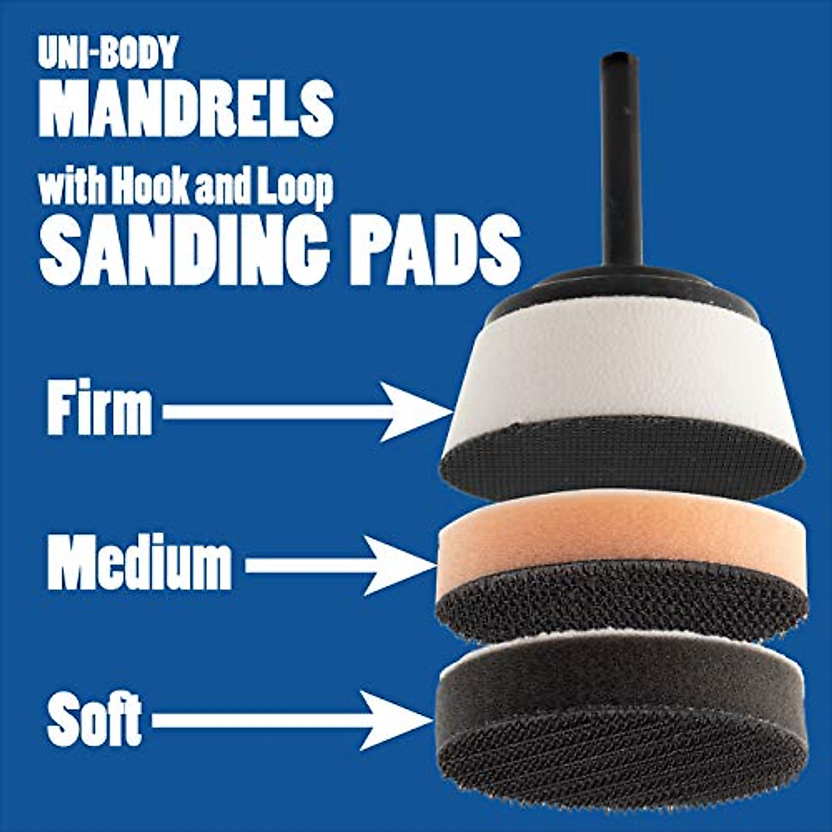 Fulton 129 Piece Bowl Sanding Disc Set | 1, 2 and 3 inch Padded Mandrels |1 Soft and 1 Medium Interface Pad for Each Mandrel Size and 10 ea 80, 120, 150 and 220 Grit Discs for Each Mandrel Size