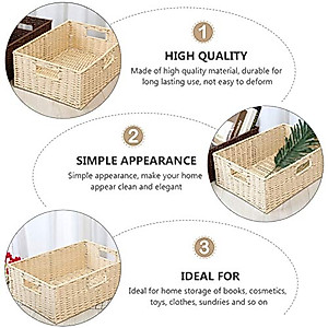 Woven Baskets Tabletop Basket Organizer Woven Basket Picnic Basket Rectangular Desktop Baskets Decorative Woven Basket for Food Flower Gift (Beige) Lidded Basket