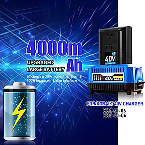 JIALIPOK 40V 4.0Ah Replacement for Kobalt 40V Battery Rechargeable Lithium Ion Cordless Power Tool Battery KB540C-06 KB245-06 KB240-06 Kb540-06
