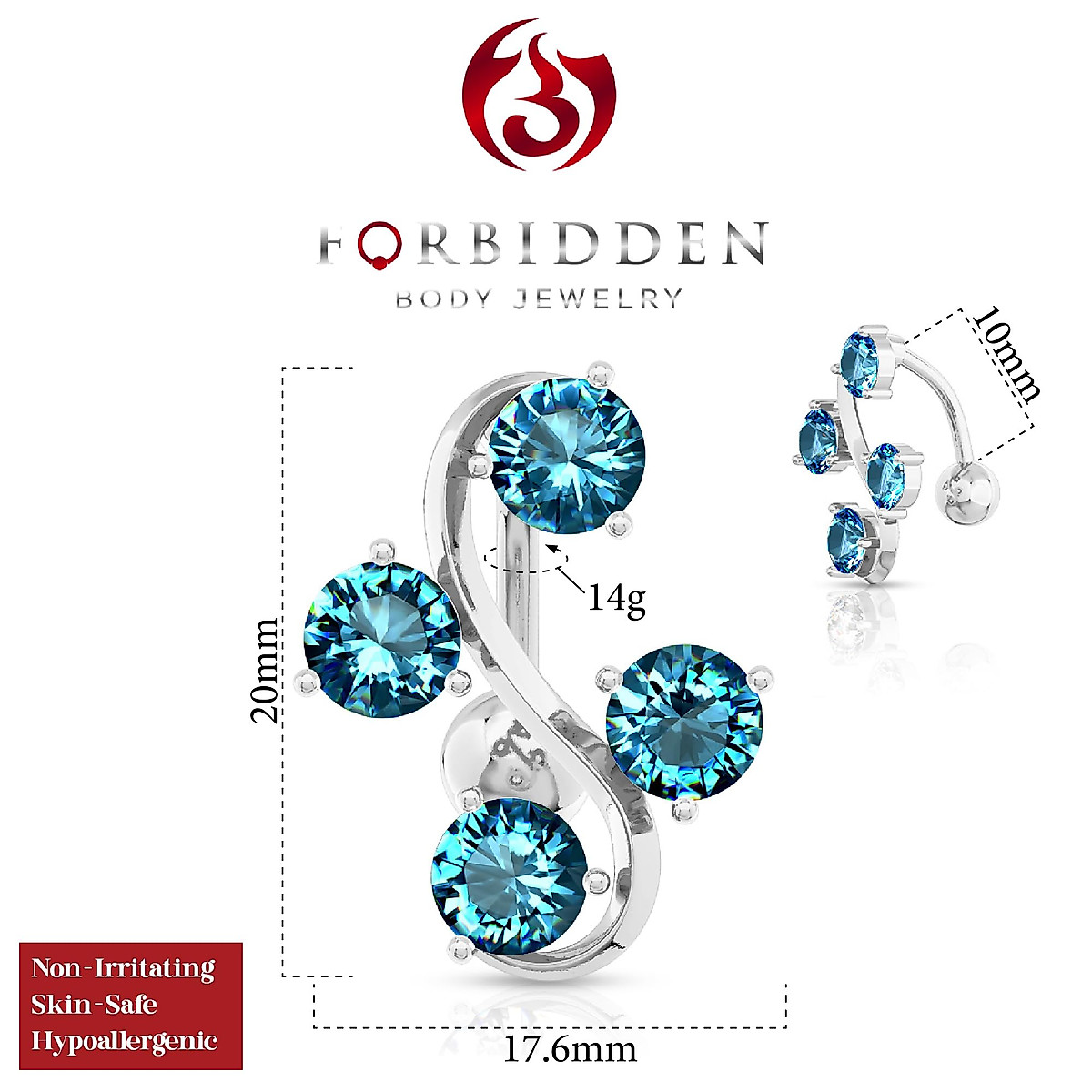 Forbidden Body Jewelry Surgical Steel Reverse Mount Sexy Aqua Gemmed Vine Belly Button Ring