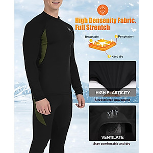 MEETYOO Thermal Underwear, Men's Base Layer,2 Sets Long Johns Lined with Hunting Gear, Black+Black, Small