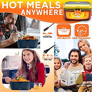 Aotto Electric Lunch Box, 90W Heated Lunch Box, 2L Stainless Steel Heated Lunchbox for Adults, 12/24/110V Self Heating Portable Food Warmer for Car/Truck/Work, Lonchera Eléctrica Portátil Food Heater