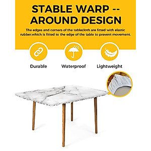 Fitted Table Cover for 4ft Rectangle Tables White Abstract Marble Art Elastic Edge Waterproof Tablecloth Cover for Indoor Outdoor Patio Garden Kitchen Tabletop Decor Grey Stone Nature Agate