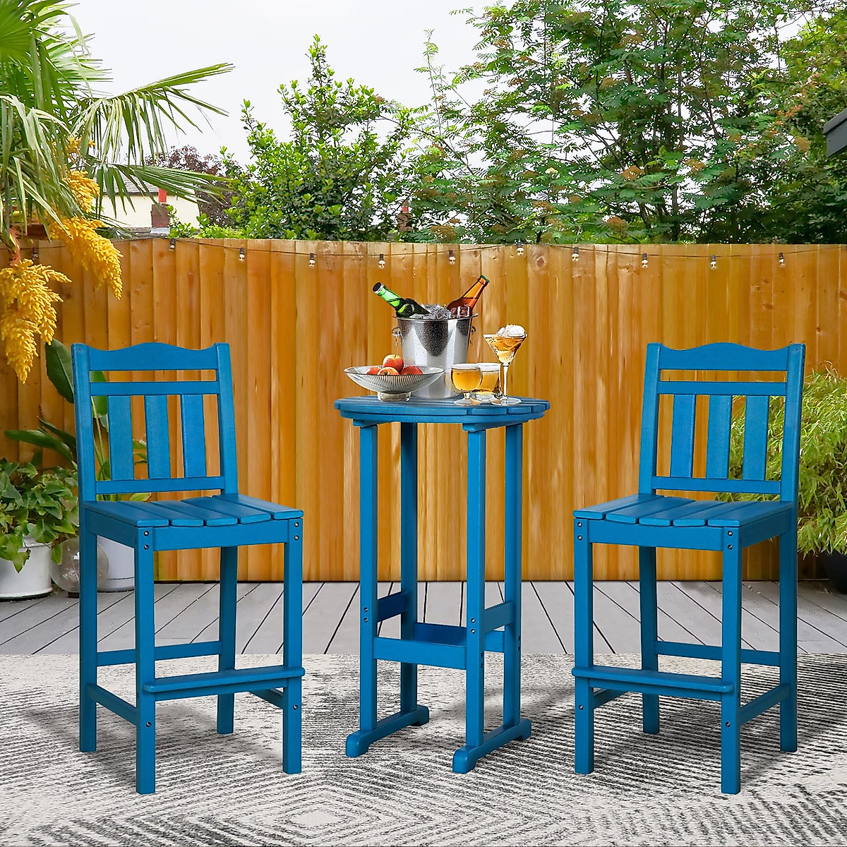 nalone Outdoor Bar Stools Set of 2, HDPE Tall Adirondack Chairs Bar Chairs, Weather Resistance Bar Height Chair for Balcony, Garden, Yard, Backyard (Navy Blue, Bar Chairs Set of 2)