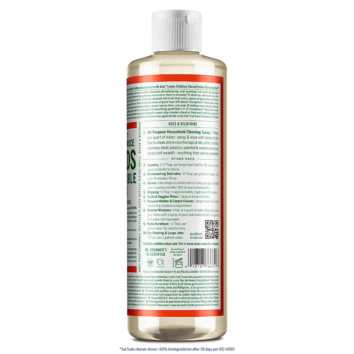 Dr. Bronner's - Sal Suds Biodegradable Cleaner (16 Ounce) - All-Purpose Cleaner, Pine Cleaner for Floors, Laundry and Dishes, Concentrated, Cuts Grease and Dirt, Powerful Cleaner, Gentle on Skin