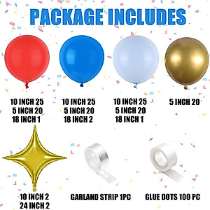 Carnival Circus Balloon Garland Arch Kit-165pcs Red Blue Metallic Chrome Gold Latex Balloons with Star Foil Balloons for Cartoon Hedgehog Carnival Circus Theme Birthday Party Baby Shower Decorations