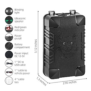 2 Pcs Under Hood Rodent Repeller with Strobe Light & 3 Power Supply Methods, Professional Ultrasonic Mouse Repellent Rat Squirrel Deterrent for 12V Cars Trucks RV Engine Bay Warehouse Attic