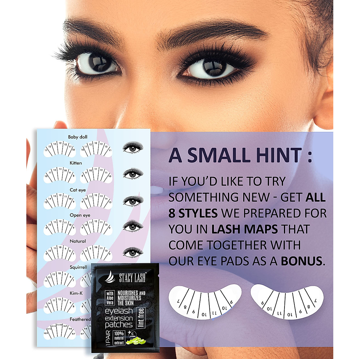 Stacy Lash Lift Kit + 100 Pairs Set Premium Under Eye Gel Pads for Eyelash Extension - Lint Free Patches with Vitamin C and Aloe Vera by Stacy Lash supplies and Beauty tools/Hydrogel Eye Pads