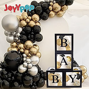 Baby Boxes with Letters for Baby Shower, 4 Transparent Balloon Boxes with 16 Letters for Boys & Girls Birthday, Gender Reveal Decorations and Wedding Party(Black)
