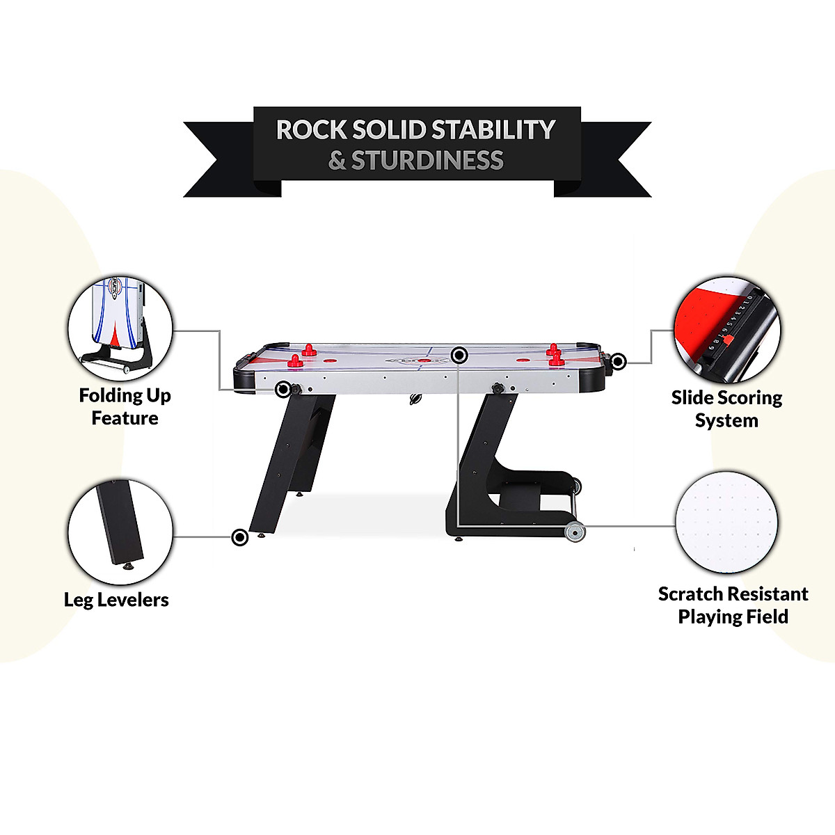 Eros 5.5-Foot Folding Air Hockey Table (Jet Black), Perfectly Sized, Lightweight, Durable, Beginner/Intermediate Friendly, and Available in Two Vibrant Colors!