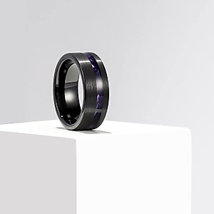 King Will Mens 8mm Black Tungsten Carbide Wedding Ring Purple Imitated Meteorite Inlay Pipe Cut Edge Brushed Opal Wedding Bands 9