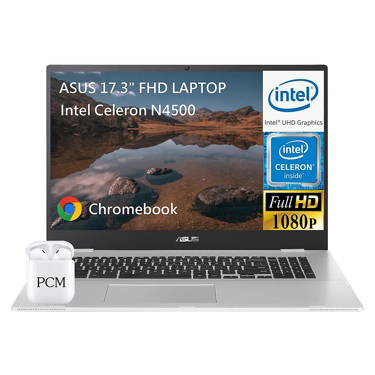 ASUS Chromebook Business Laptop, 17.3" FHD Widescreen Slim-Bezel, Intel Celeron N4500, Chrome OS, 4GB RAM, 64GB eMMC, Wi-Fi 6, Type-C, Intel UHD Graphics, Long Battery Life, Durlyfish