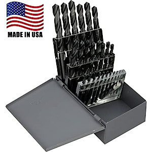 Chicago Latrobe 57725 150 Series High-Speed Steel Jobber Length Drill Bit Set with Metal Case, Black Oxide Finish, 118 Degree Conventional Point, Metric, 25-piece, 1.0mm - 13.0mm in 0.5mm increments