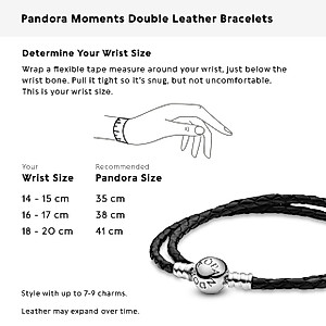 Pandora Jewelry Black Leather Charm Sterling Silver Bracelet, 16.1", No Box