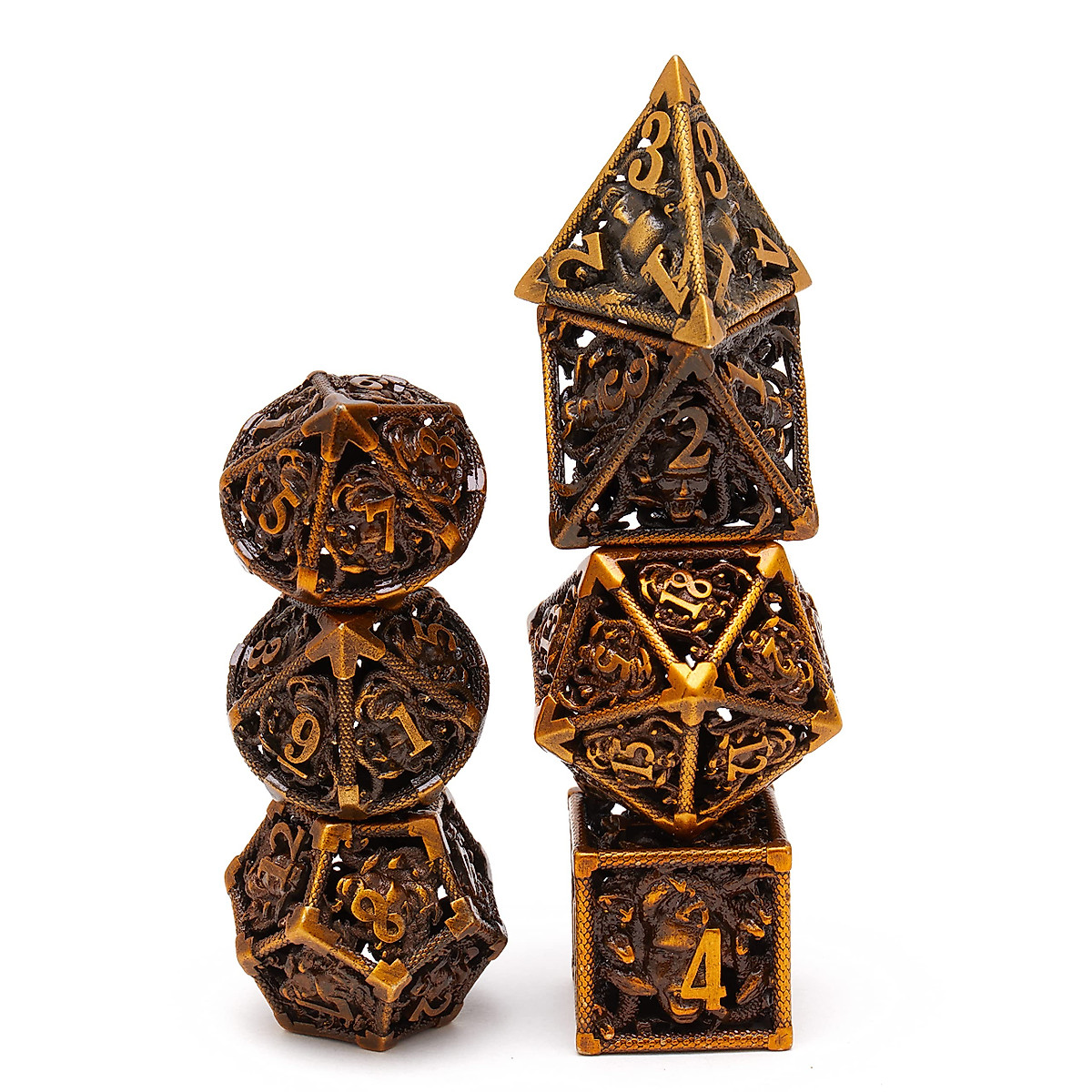 YZDHERO Hollow Metal DND Dice Set Polyhedral D&D Dice 7pcs for Call of Cthulhu, Dungeons and Dragons RPG MTG Table Games Pathfinder Shadowrun (Silver)