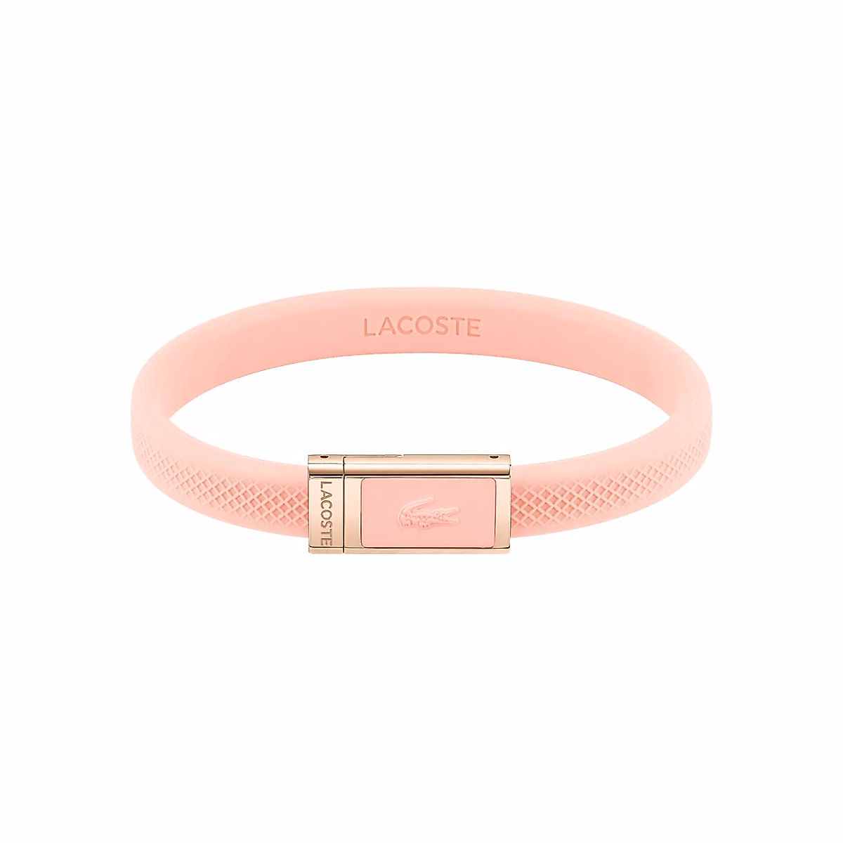 Lacoste 2040065 Jewelry L.12.12 Women's Ionic Plated Carnation Gold Steel and Pink Silicone Bracelet Color: Pink