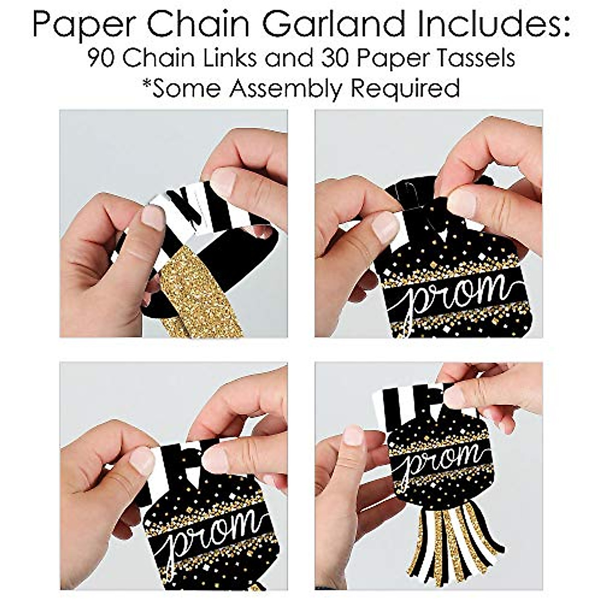 Big Dot of Happiness Prom - 90 Chain Links and 30 Paper Tassels Decoration Kit - Prom Night Party Paper Chains Garland - 21 feet