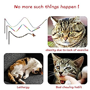 M JJYPET Cat Wand Toys, Interactive Kitten Toys for Indoor Cats,Colorful Cat Teaser Wand String for Cat Kitten Exercise-3PCS