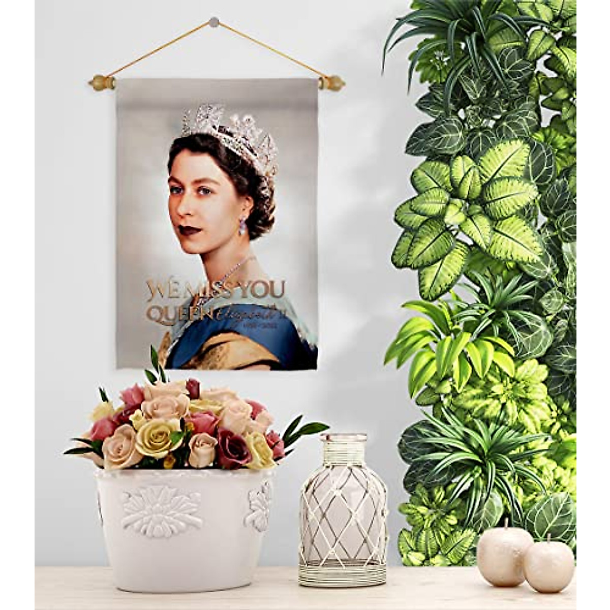 Queen Elizabeth II Flag We Miss You Garden Flag Set Wood Dowel Sweet Life Sympathy Remembrance Memorial Bereavement Love Support Emotion Postive House Banner Small Yard Gift Double-Sided, Made in USA