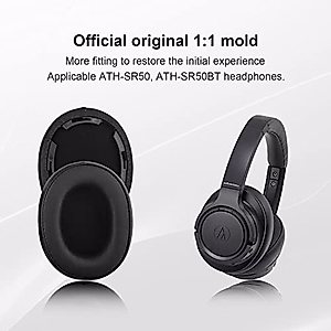 ATH-SR50BT Earpads Protein Leather Thickened Ear Cover Compatible with Audio Technica SR50 ATH SR50BT DSR7BT S700BT WS770IS WS770BRD Wireless Headphones(Black)