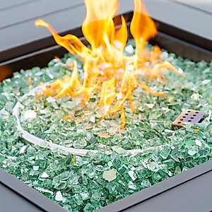 SHERBECK Fire Glass 1/2 Inch Reflective Tempered Fire Pit Glass Rocks for Propane or Gas Fire Pit 10 Pounds Cobalt Blue （Gift Package） Green