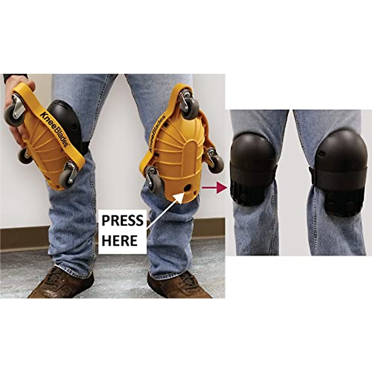 Milescraft 1603 Knee Blades-Durable Heavy-Duty Knee Pads with 3 Casters & Comfortable Gel Cushions for Unisex Adult, Full 360 Degree Turn Capability Without Lifting from the Floor- Yellow-Ideal for any Floor Job, 1 Size