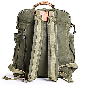 Gootium Canvas Backpack for Women Vintage Style Zipper Bag Men's Casual Daypack Cloth Outdoor Travel Rucksack, Olive