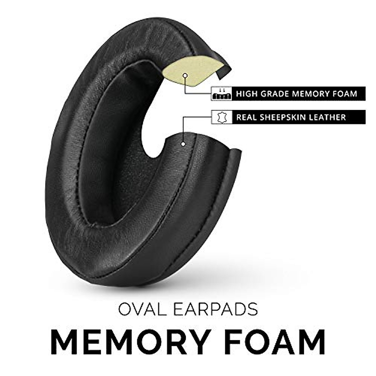 BRAINWAVZ Sheepskin Ear Pads for ATH M50X, M50XBT, M40X, HyperX, SHURE, Turtle Beach, AKG, ATH, Philips, JBL, Fostex Replacement Memory Foam Earpads & Fits Many Headphones (See List), Leather Oval