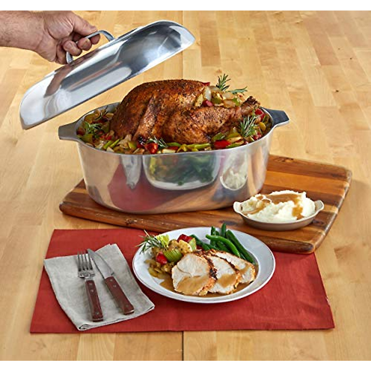 IMUSA USA Heavy Duty Cajun Oval Cast Aluminum Roaster 18", Silver